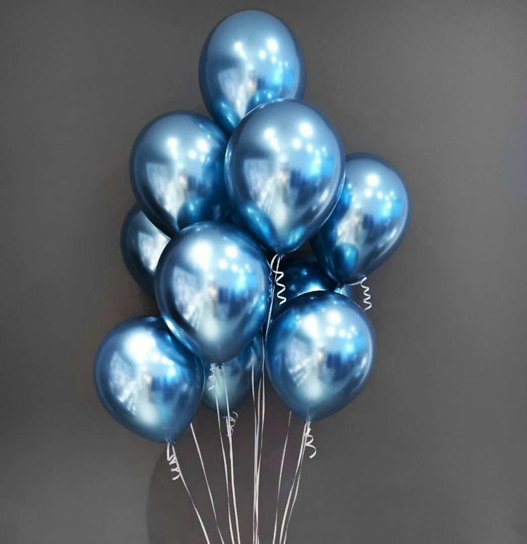 11 голубых шариков-хром с гелием