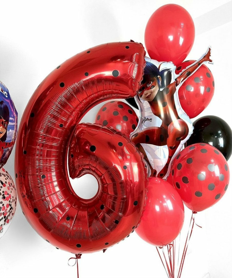 Воздушные шары с цифрой «Леди Баг»