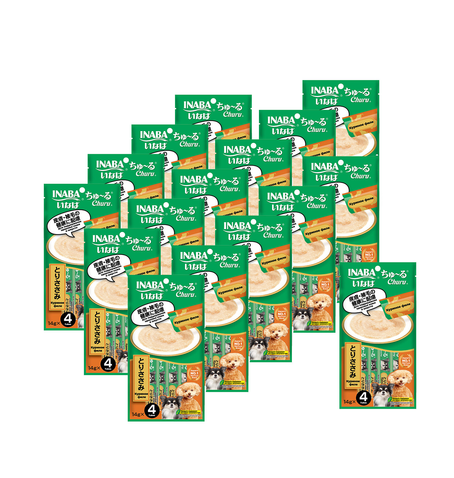Крем Лакомство INABA Churu пюре для собак Куриное филе для здоровья кожи и шерсти 14г*4шт х 16 шт.