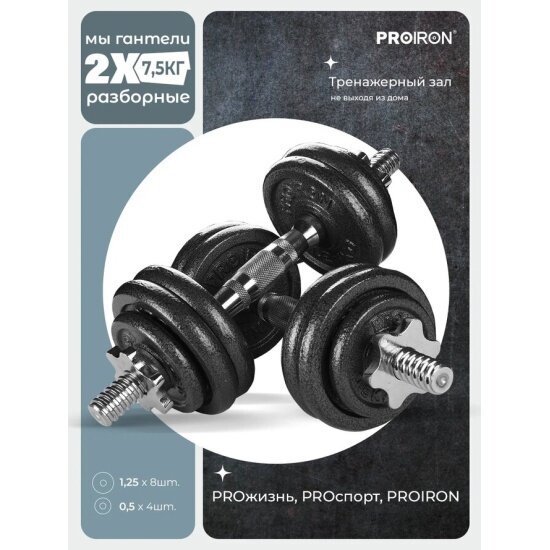 Гантели Proiron разборные из чугуна 2шт. по 7,5кг, Г2075Ч