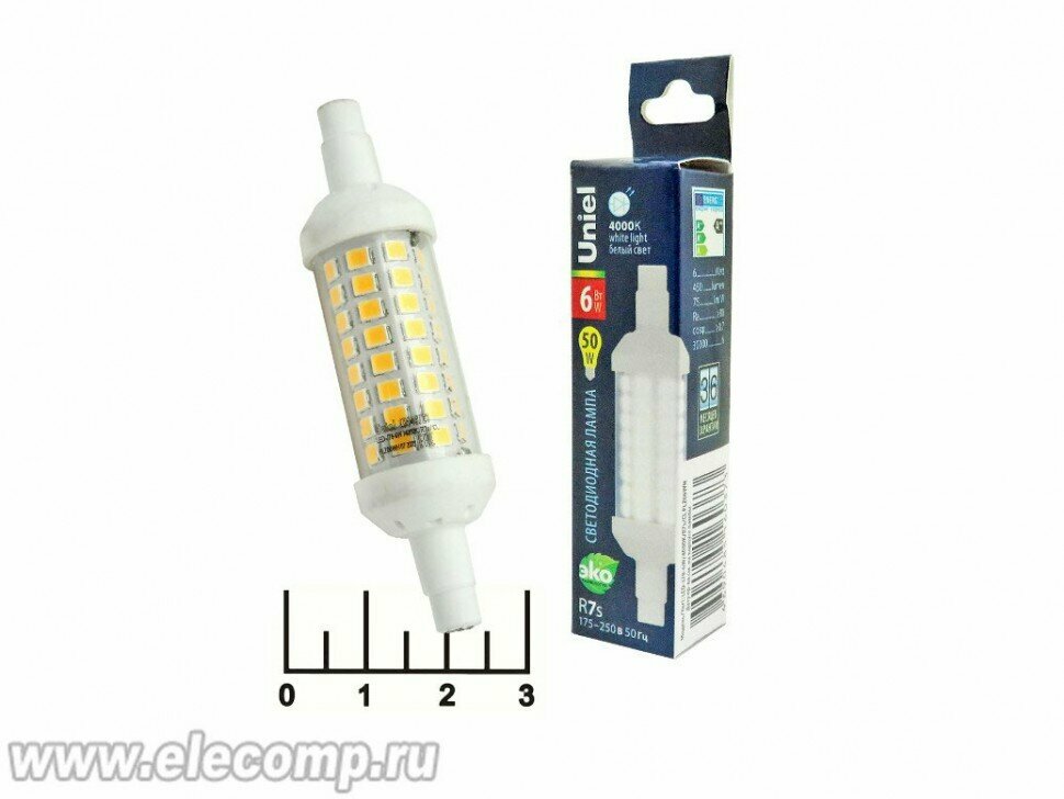 Лампа светодиодная 220V 6W R7S 4000K белый 78мм 64LED ECO Uniel