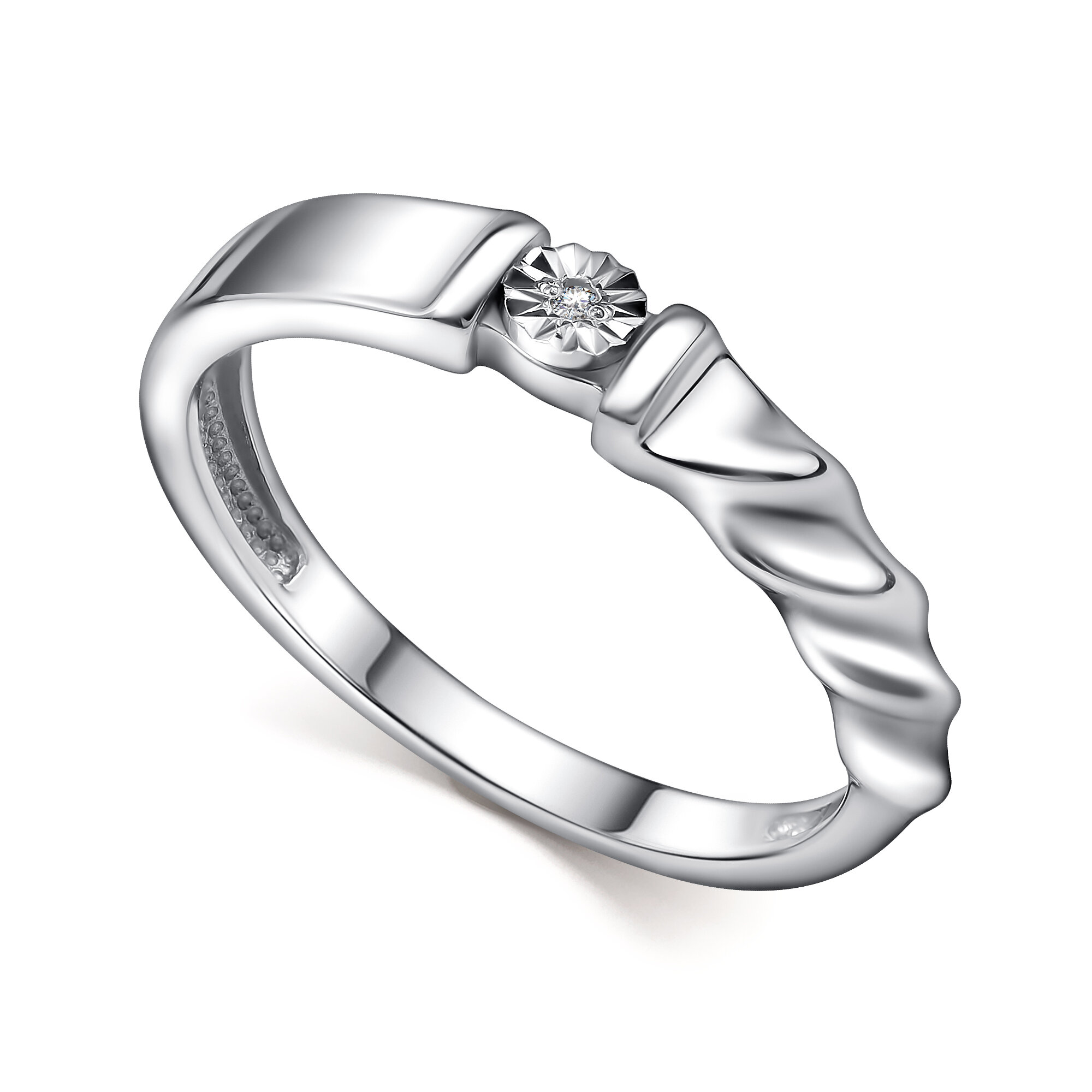 Кольцо, серебро, 925 проба, родирование, бриллиант