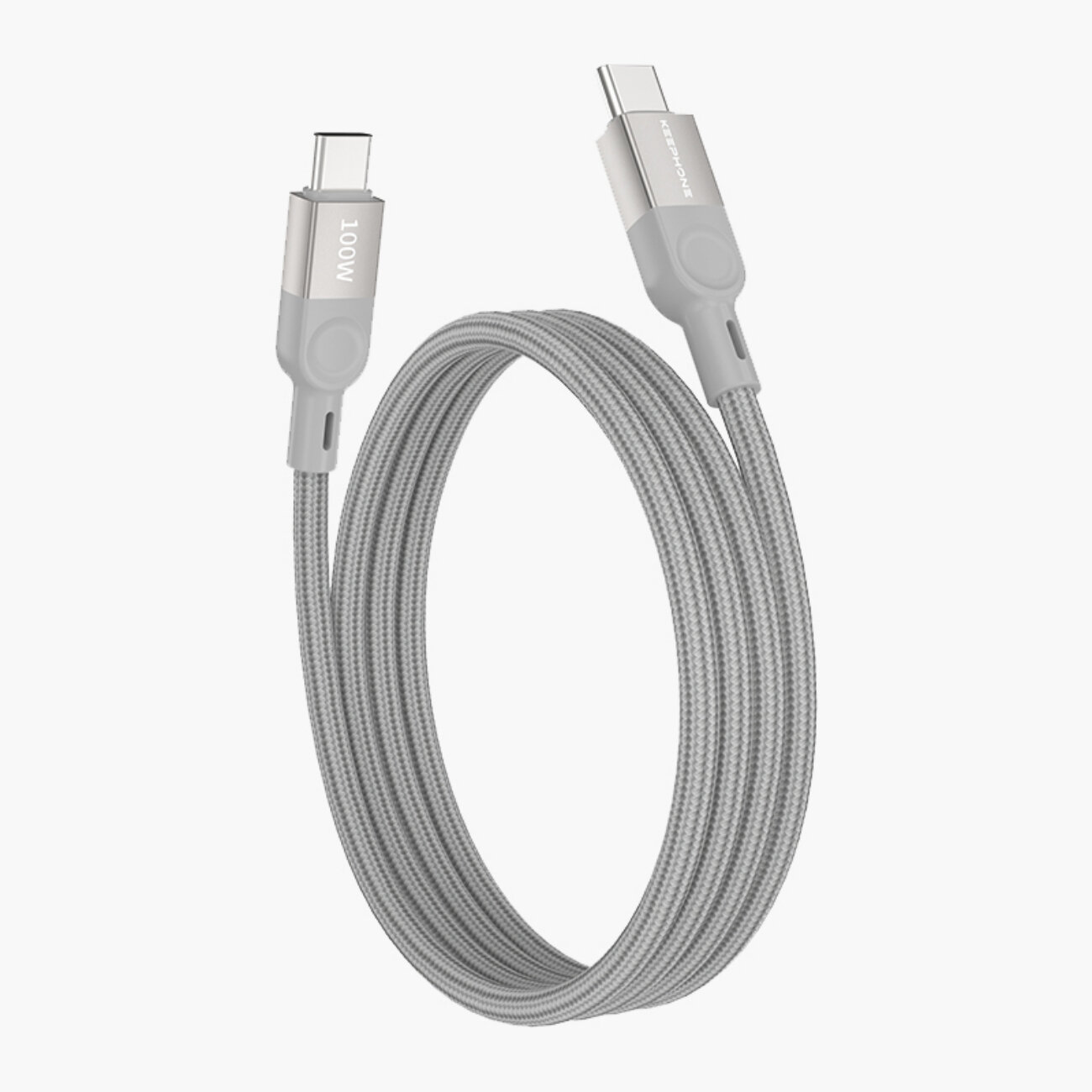 Кабель 100W Keephone Быстрая зарядка Type-C — Type-C синхронизация 480 Мбит/с с магнитом без спутывания, 1 метр — серый