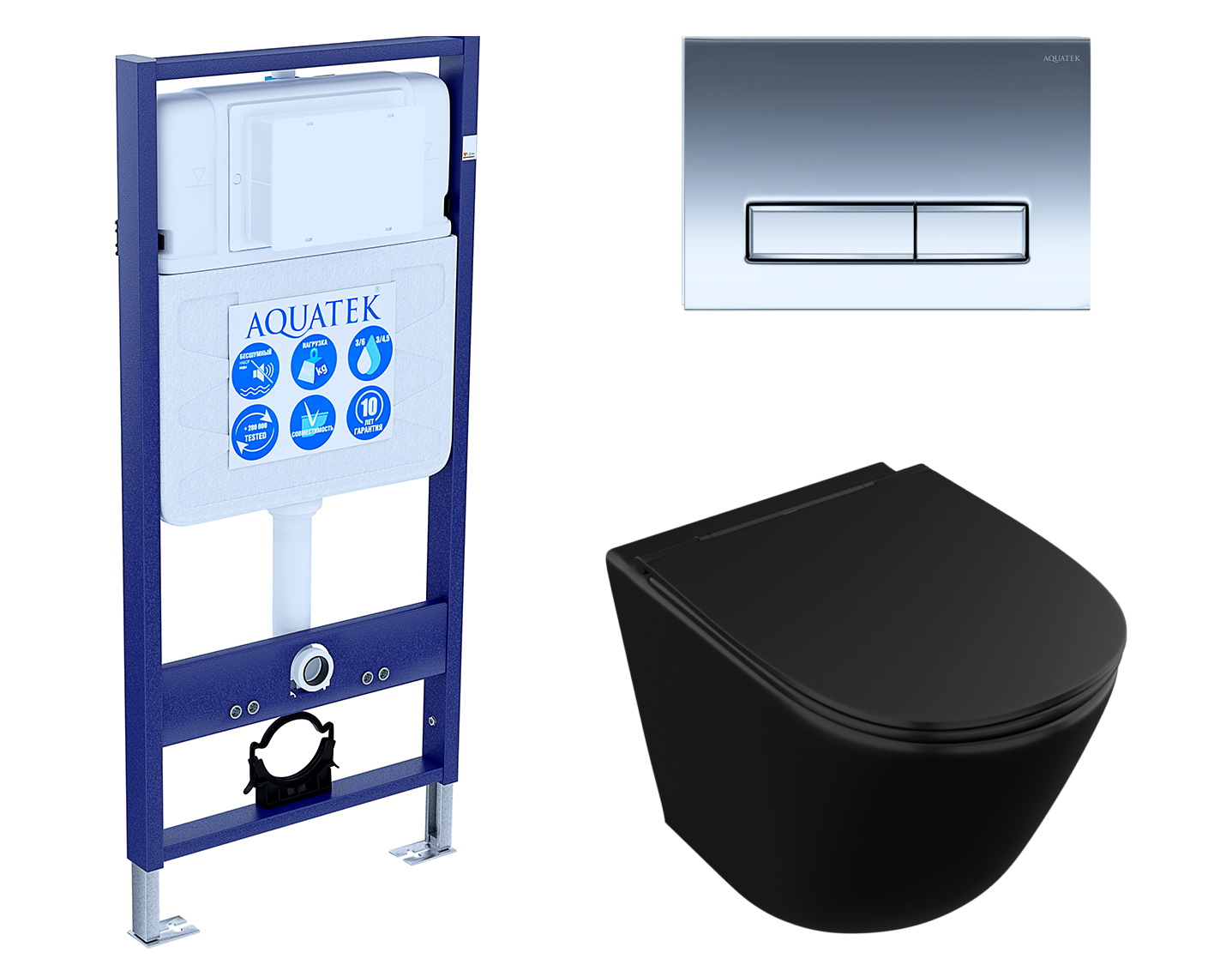 Комплект 3 в 1 инсталляция Акватек Standart 50 + Унитаз подвесной Owl 1975 Vind Cirkel-H Matt Black OWLT190305 черный с кнопкой хром INS-0000012 + OWLT190305 + KDI-0000023