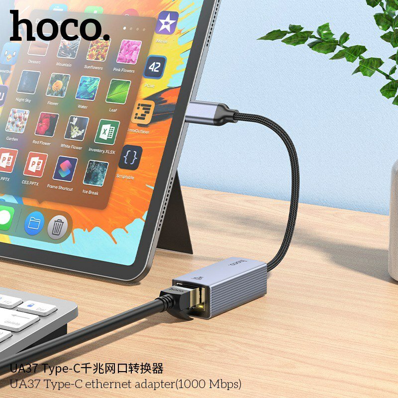 Сетевой адаптер Hoco UA37, Type-C (m) - RJ-45 (f), 1000 Мбит/с — фото 1