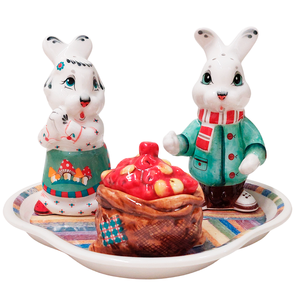 Фарфоровый набор для специй ручной работы "Зайкина семейка"