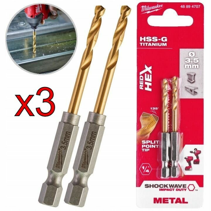 Сверло по металлу Milwaukee RedHEX HSS-G TiN комплект из 3х шт