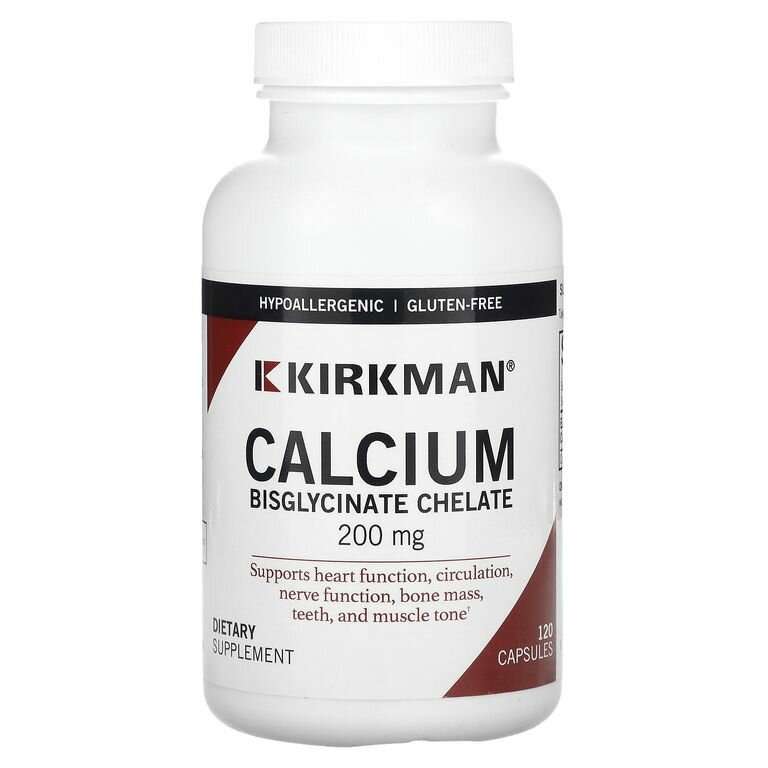 Kirkman Labs, Calcium, Хелатный бисглицинат кальция 200 мг, 120 капсул