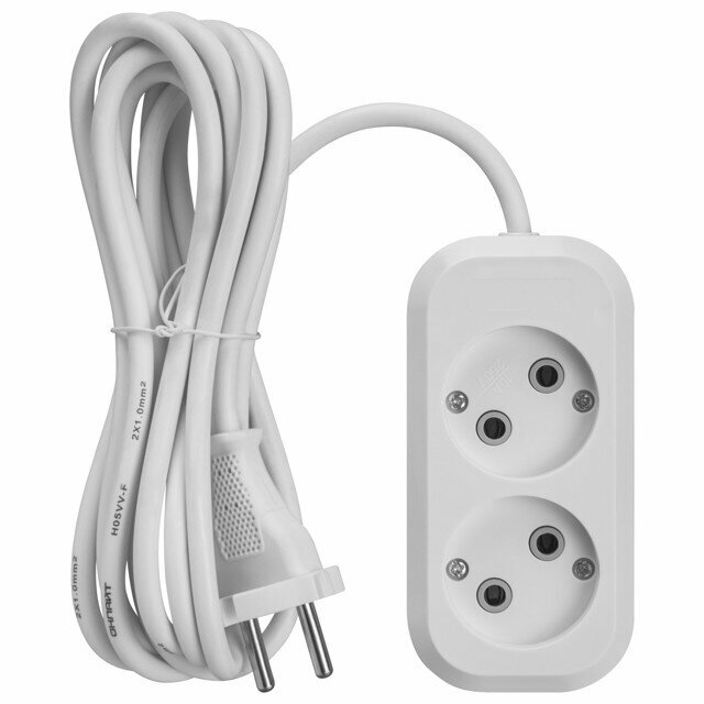 Онлайт удлинитель 2 м с двумя розетками без заземления IP20 класс 10 А белый