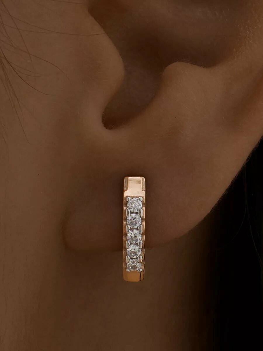 Серьги, красное золото, 585 проба, фианит