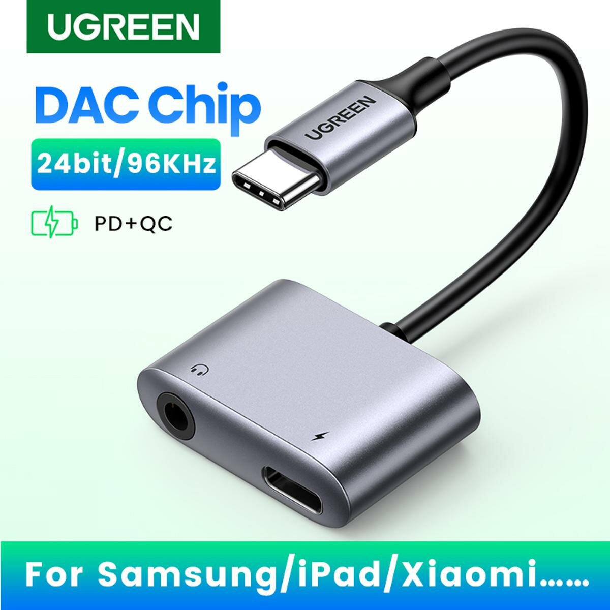 UGREEN USB C - AUX кабель-адаптер Type C 3,5 мм AUX наушники конвертер ЦАП чип PD QC зарядка для iPad Pro 2020,2018, Huaw