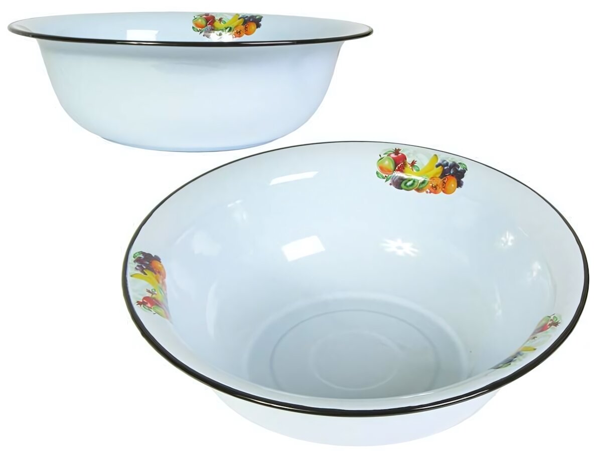 Таз эмалированный 12л с рисунком "Фрукты", модель 24066, сталь, цвет в ассортименте