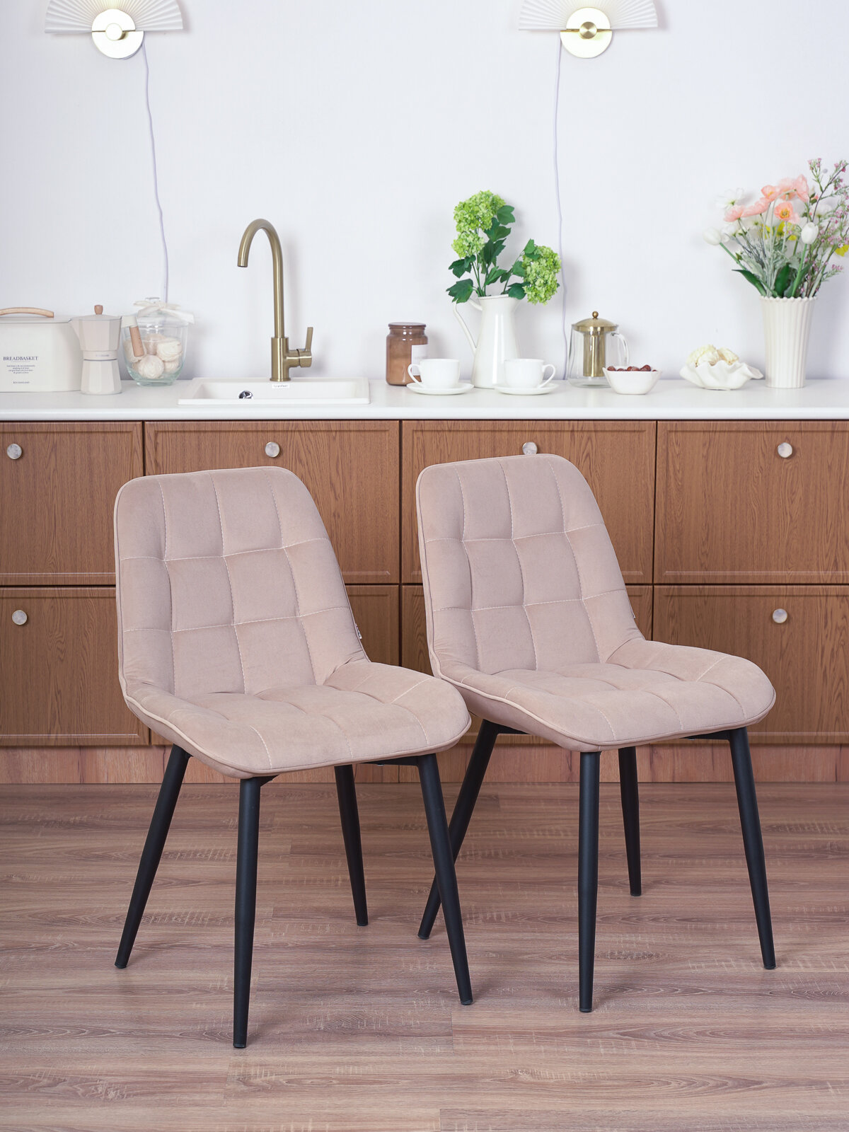 Стулья для кухни со спинкой велюр Бостон Бежевый 2шт