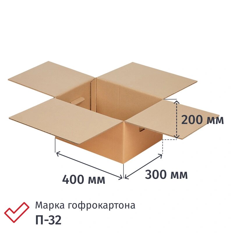 Гофрокороб картонный с ручками, клапана внахлест400x300x200 П32бурый 10шт/уп
