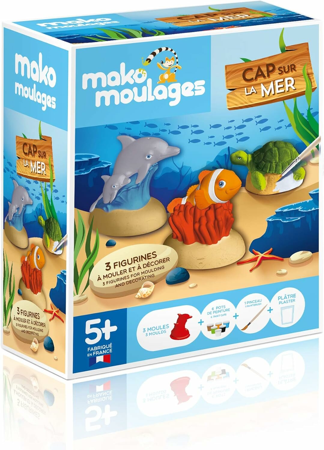 Творческий набор Mako moulages - Набор для лепки из глины и покраски Фигурки морских животных, 3 шт - Мако Молдс 39048