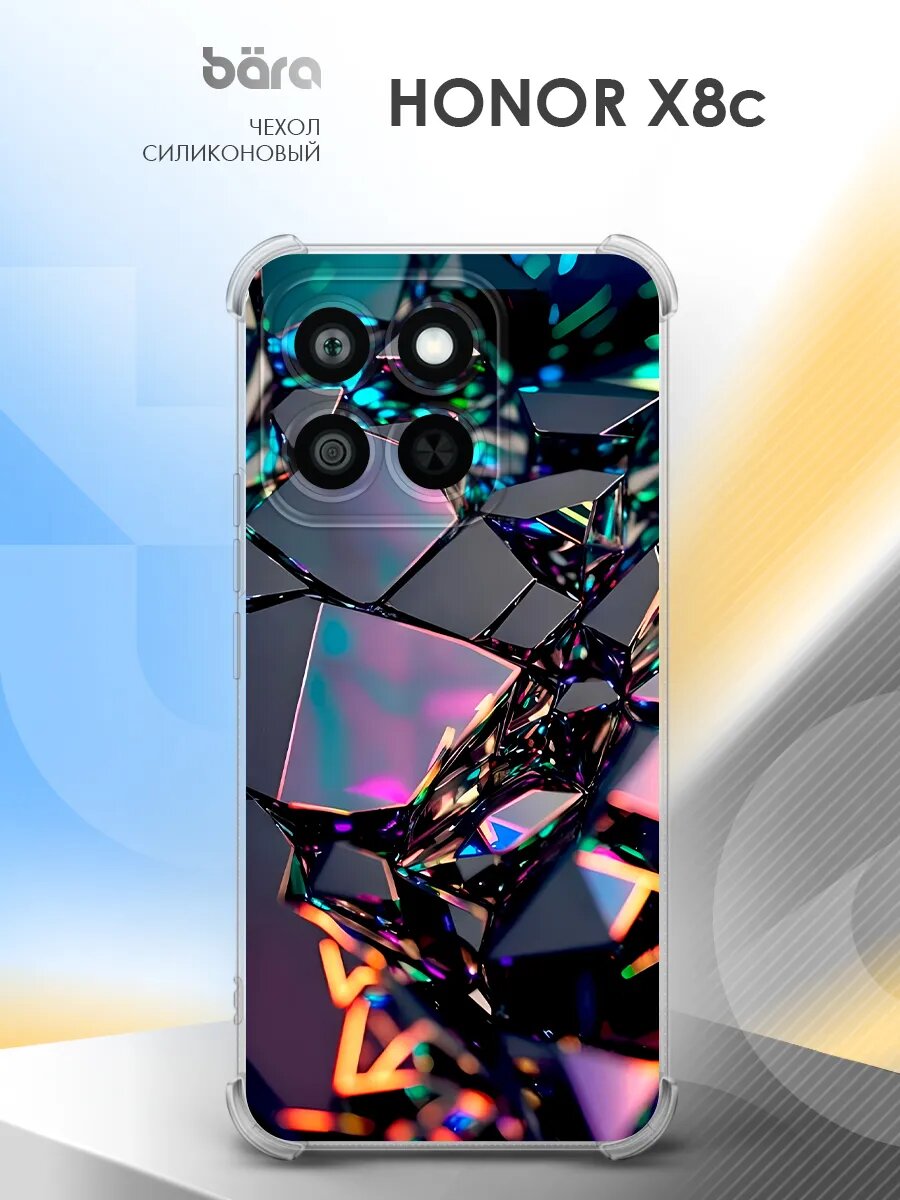 Чехол на Honor X8c / Хонор Х8с накладка, защита камеры и углов, прозрачный с рисунком