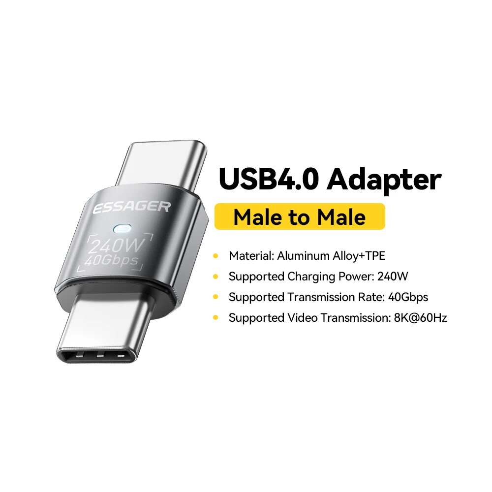 Essager USB4.0 Male to Male, 240W, 40Gbps, 8K@60Hz