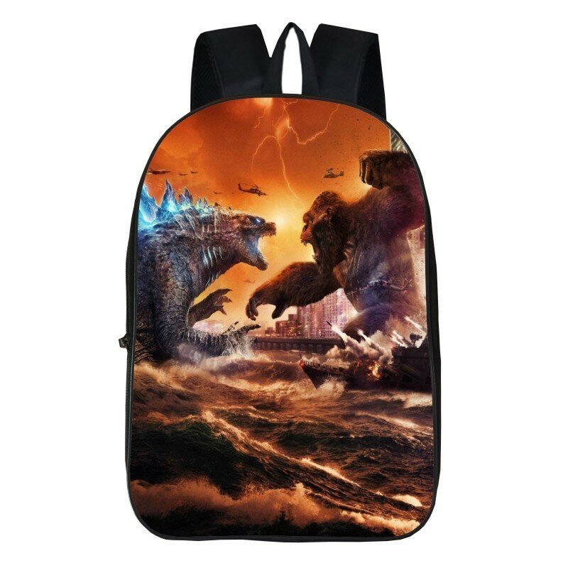 Стилький рюкзак годзилла против кинг кон для студентов с мультяшными узорами и регулируемыми ремнями размер 12