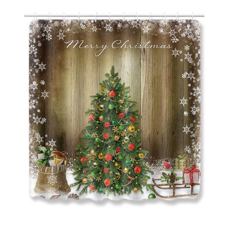 Шторы для душа и накладки на унитаз 4 шт, christmas, набор для праздничного декора ванной, army green, 180x180 см