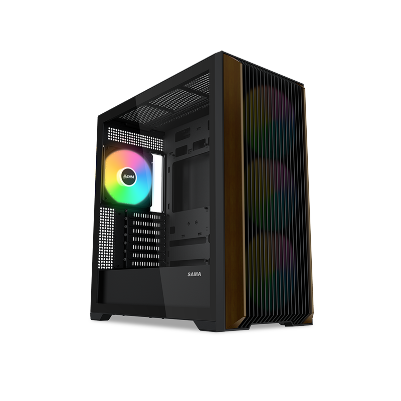 Корпус ПК без блока Case SAMA Z60 Black, Midi-Tower, TG, 4x140mm ARGB, 2xUSB 3.0 + 1xUSB 3.1 Type-C, E-ATX, ATX, mATX, mITX Black, Z60-BKAWA4X1-GL