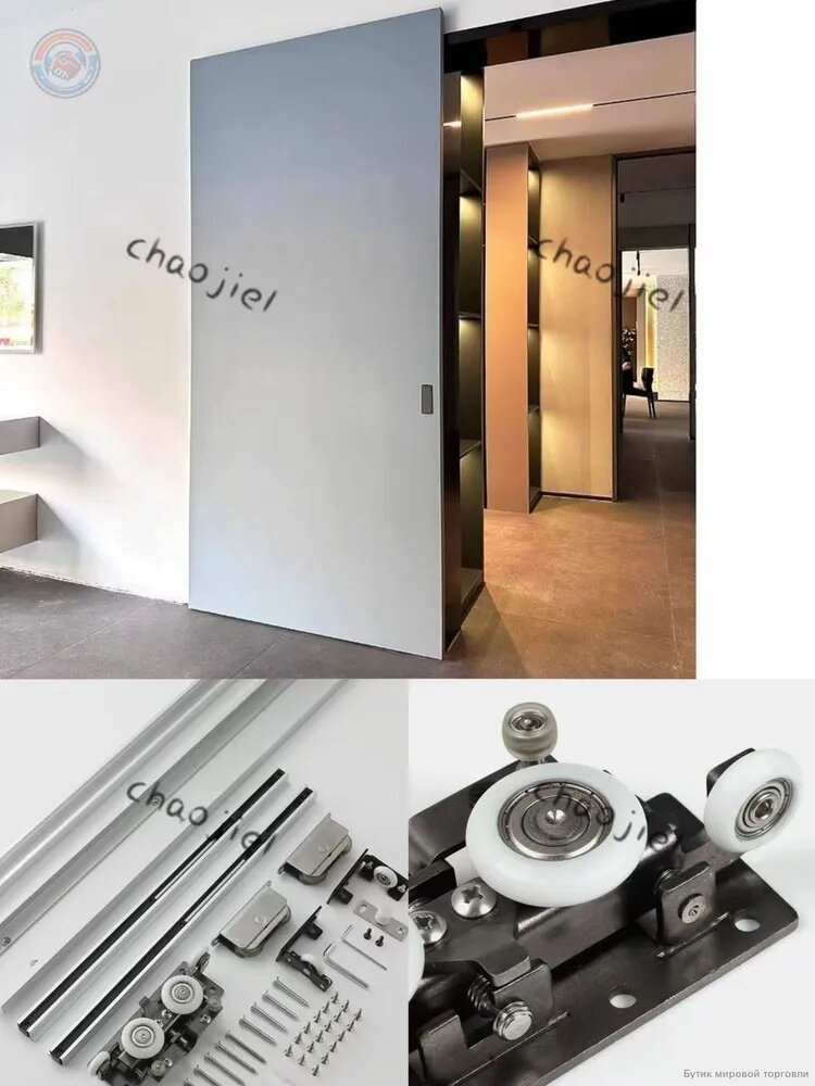 Мансардная раздвижная система, амбарный механизм, внутренняя дверь, скрытая направляющая, плавное и бесшумное закрывание, кухня-спальня, современный интерьер