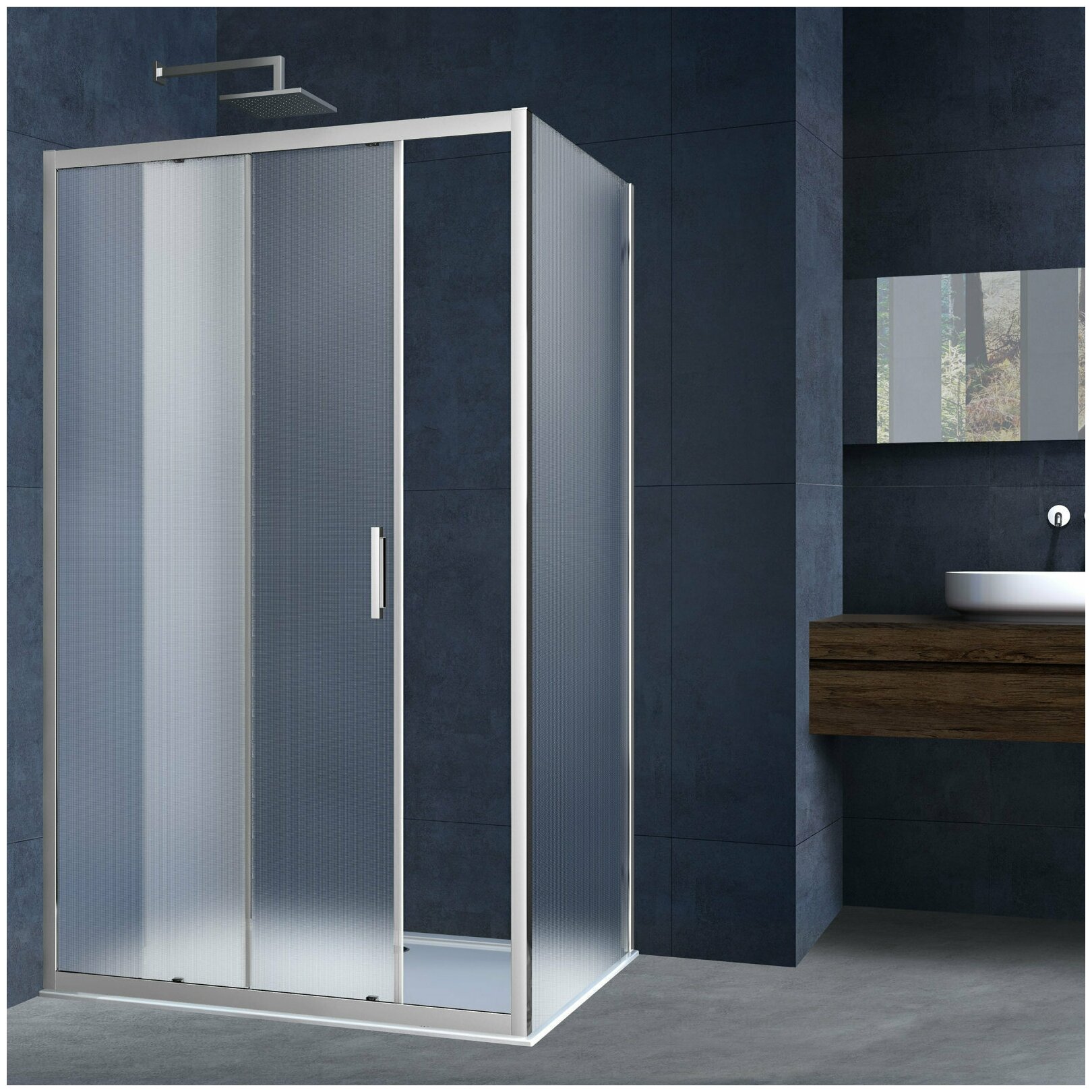 Душевой уголок Vincea (Винчея) Alpha 1500х800 мм (габариты площадки) хром стекло текстурное VSR-3AL8015MT