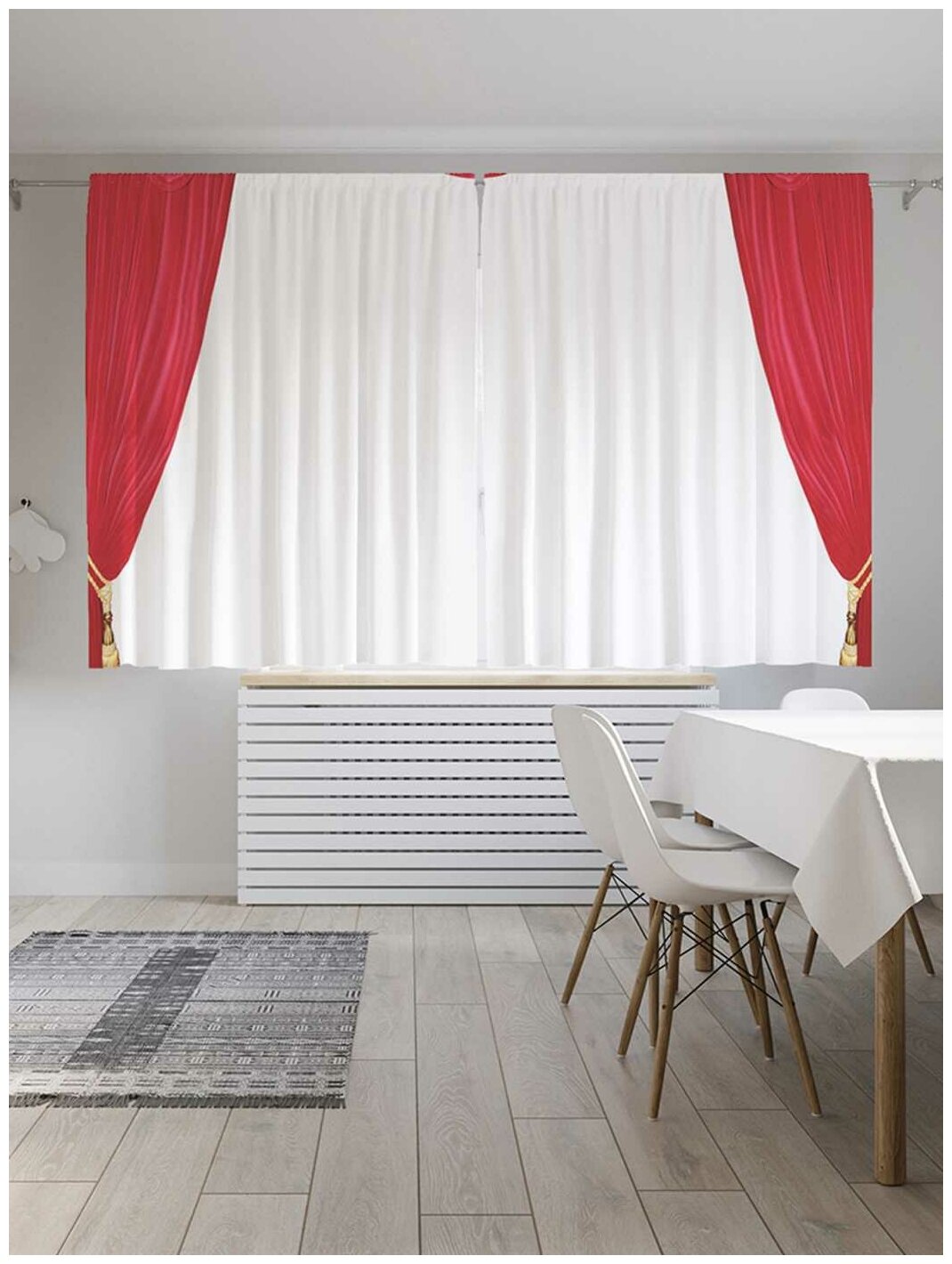 Фотошторы короткие "Красные шторы", 2 полотна шириной по 145 см, высота 180 см, JoyArty