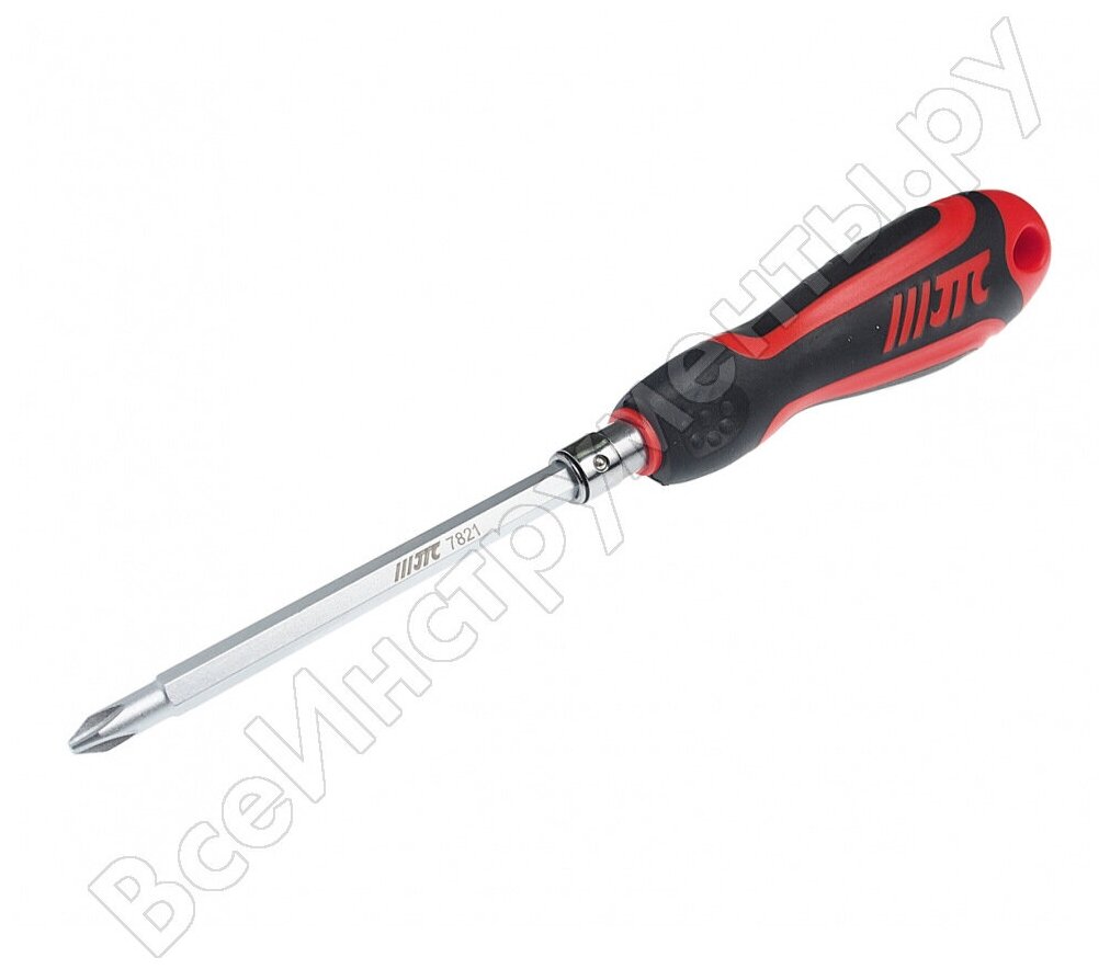 Отвертка JTC с двухсторонним стержнем PH2‑SL6.5 7821, Phillips/Slotted насадка, прямой рукоять, S2 наконечники — фото 1