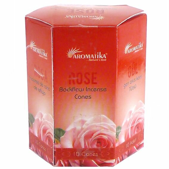 ROSE Backflow Incense Cones, Aromatika (роза конусы стелющийся дым, Ароматика), шестигранник 10 конусов.