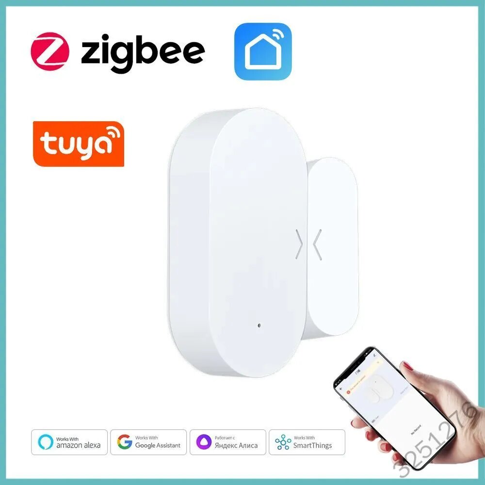 Датчик открытия Tuya Zigbee для умного дома, совместим с Amazon Alexa, Google Assistant, Яндекс Алиса, SmartThings