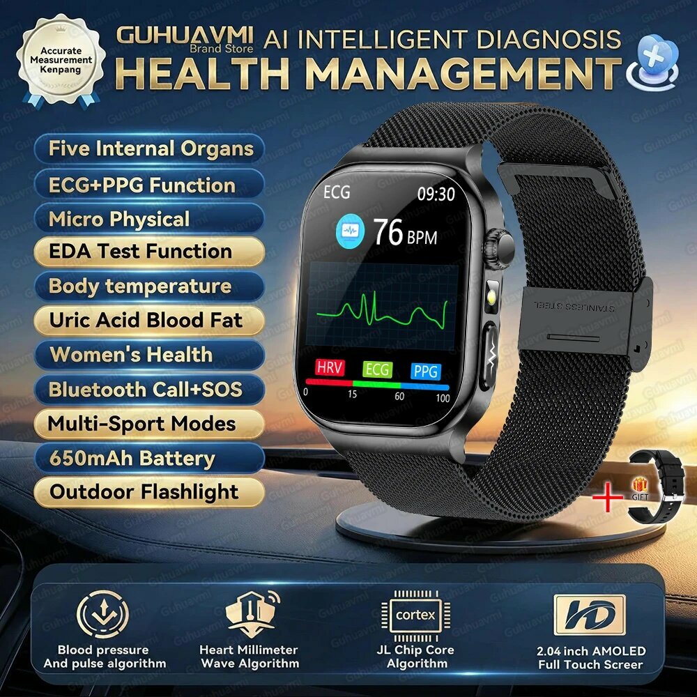 Умные часы Guhuavmi AI, Black Mesh Belt, ECG+PPG