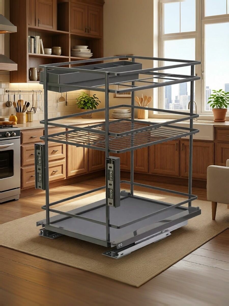 Бутылочница 3-х уровневая корзина LINA UNIHOPPER в базу 400мм, серая, с доводчиком