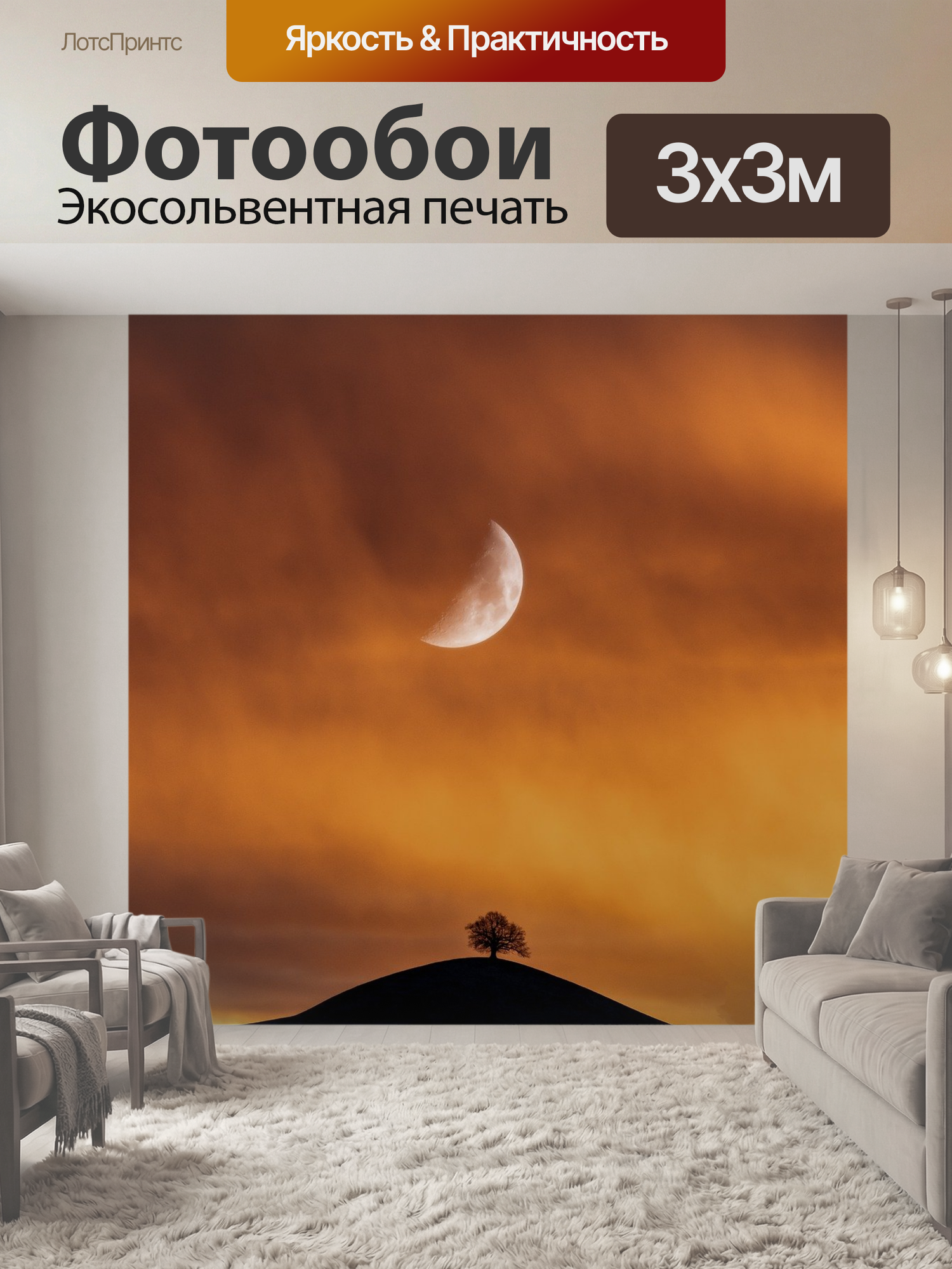 Фотообои "Луна, одинокий, уединенный" 300x300 см. экосольвентная печать