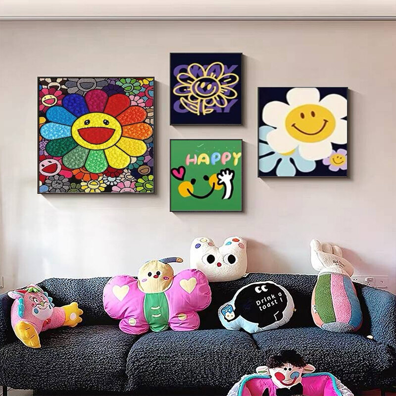 Интересная декоративная картина с изображением дивана в стиле дофамин, мультяшная композиция для гостиной, детской комнаты, спальни, милая, оптом.