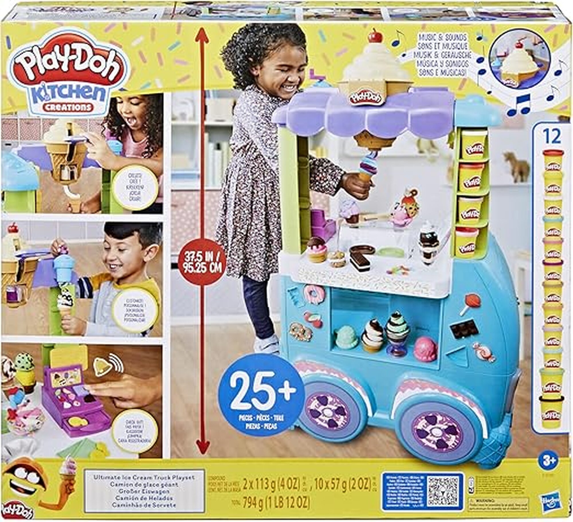 Игровой набор Play-Doh "Фургон с мороженым", 27 аксессуаров, звуковые эффекты, 12 цветов