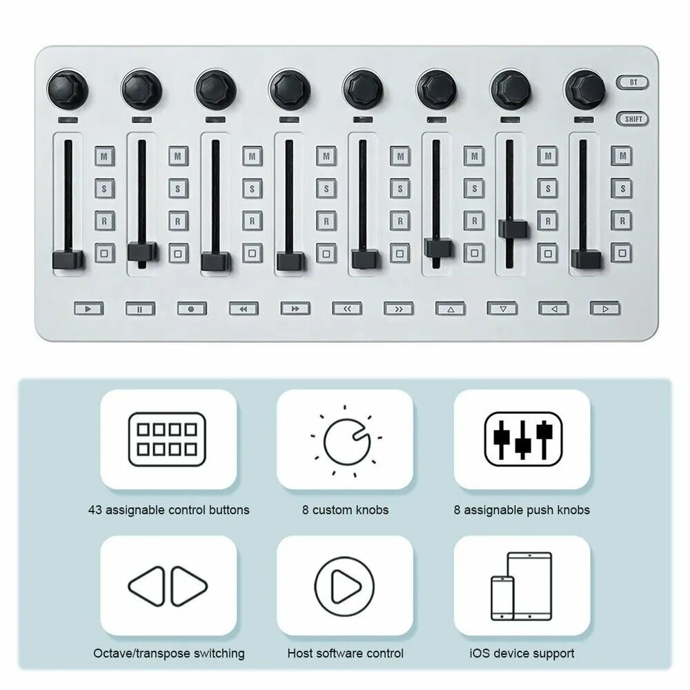 MIDI контроллер для цифровых аудиостанций с 8 фейдерами