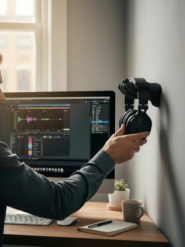 Держатель для наушников на стену в виде чёрной руки