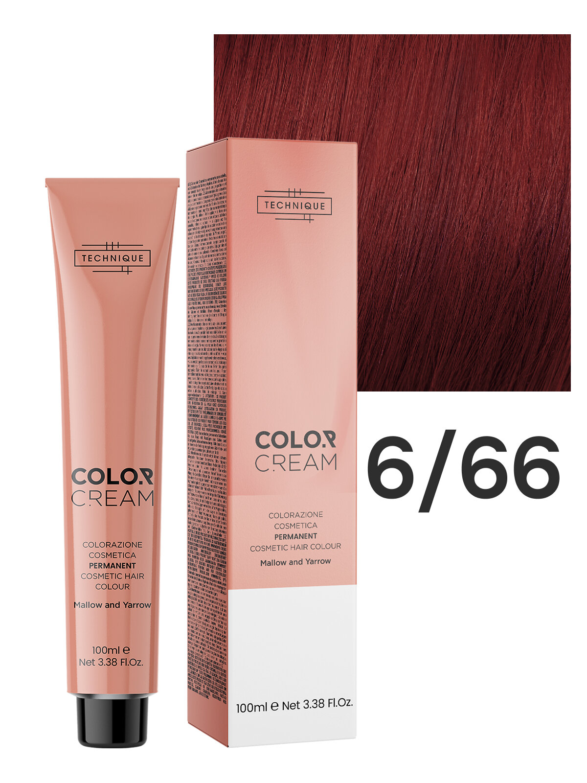 Крем - краска для волос профессиональная Technique Color Cream Permanent Cosmetic Hair Colour 6.66 Темный русый Интенсивный красный, 100 мл
