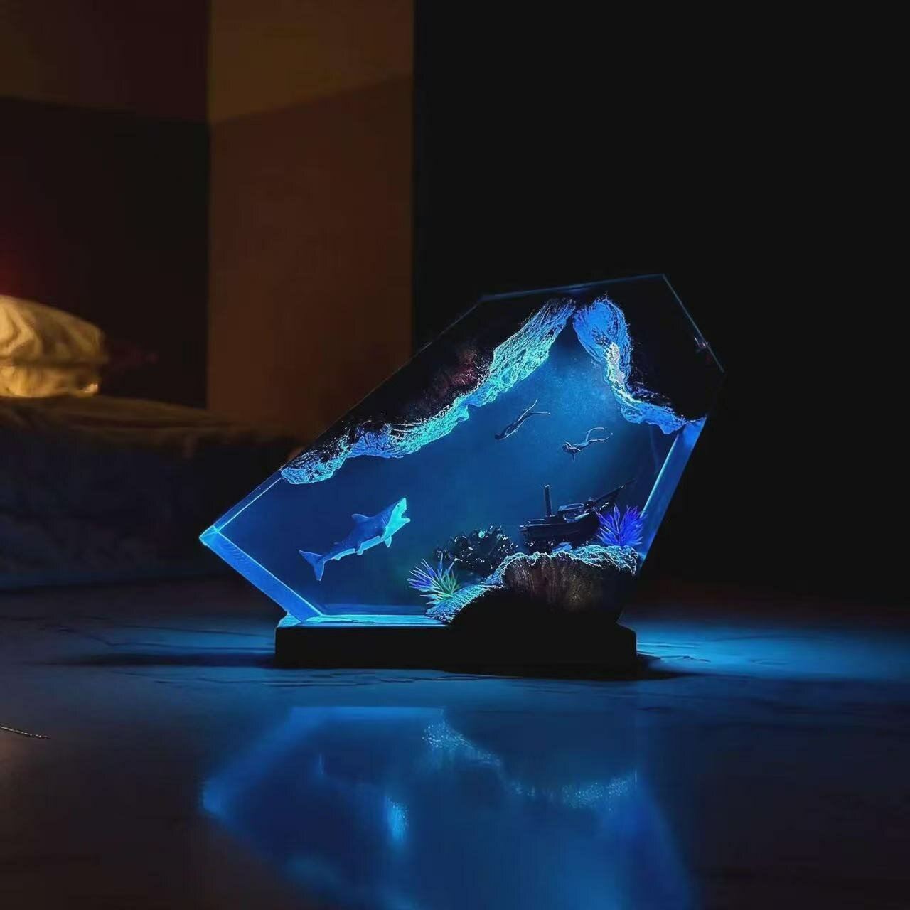 Ночная лампа «море» с пультом ДУ, дерево+смола, USB, RGB-подсветка