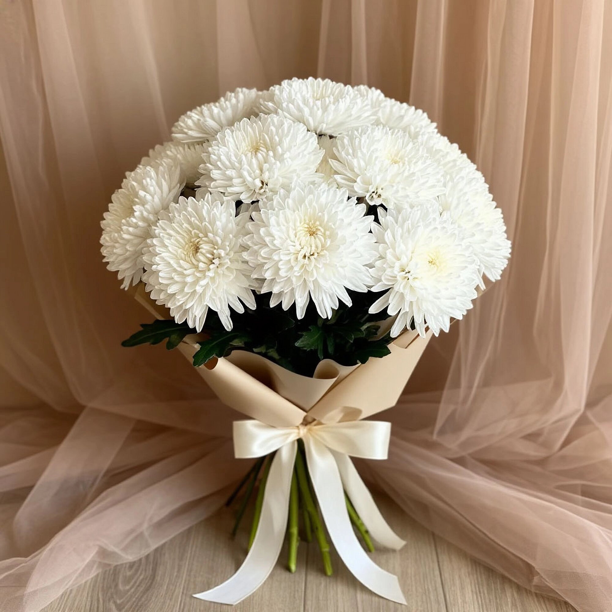Букет из белых хризантем 13шт, красивый букет цветов, шикарный, премиум цветы, премиум букет
