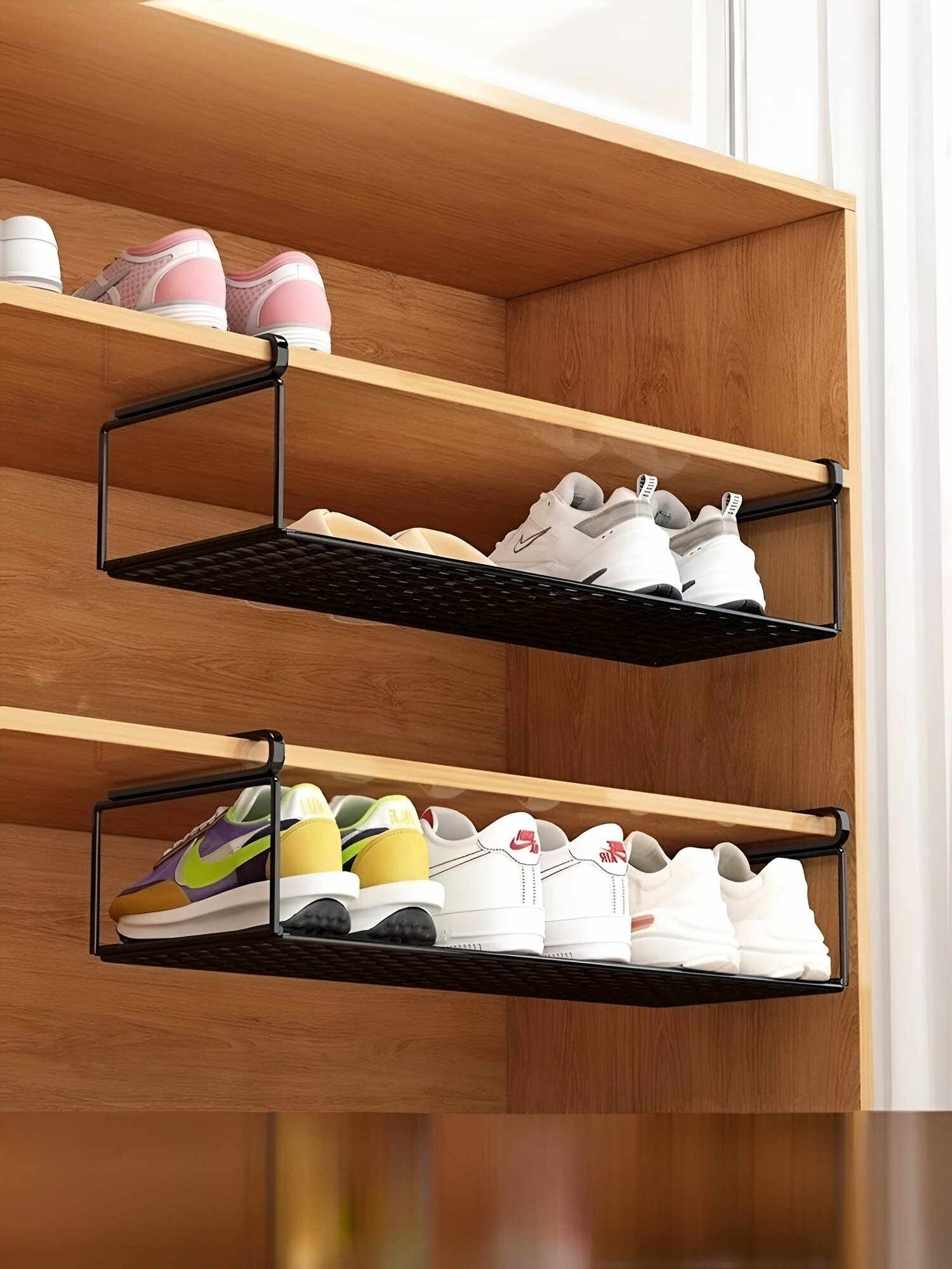 Полка навесная в шкаф на полку для обуви без сверления, для одежды, на кухню, в ванную комнату