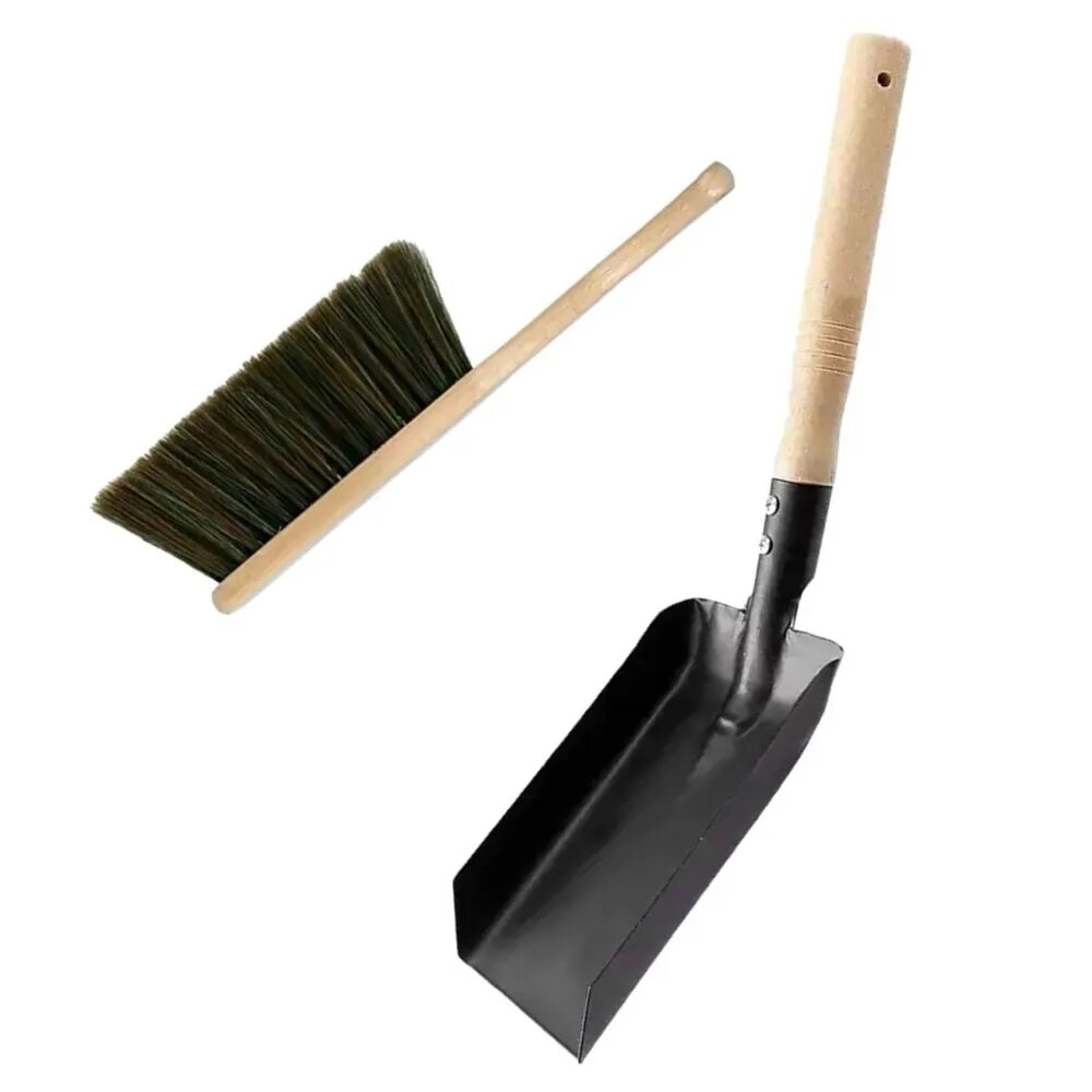 Набор лопатка и щётка для камина, многофункциональный из дерева и железа
