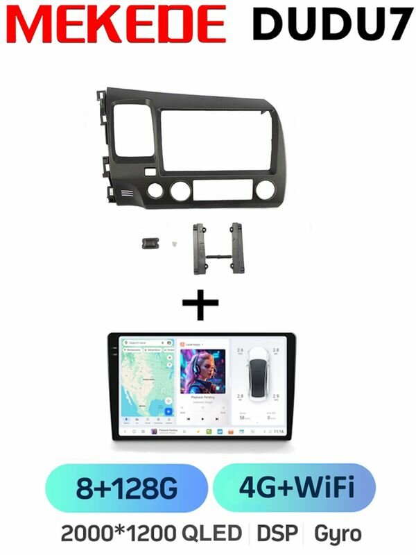 Магнитола 9" Mekede DUDU7 8/128 Gb для Honda Civic 8 FK FN FD 2005-2012 carpay Android