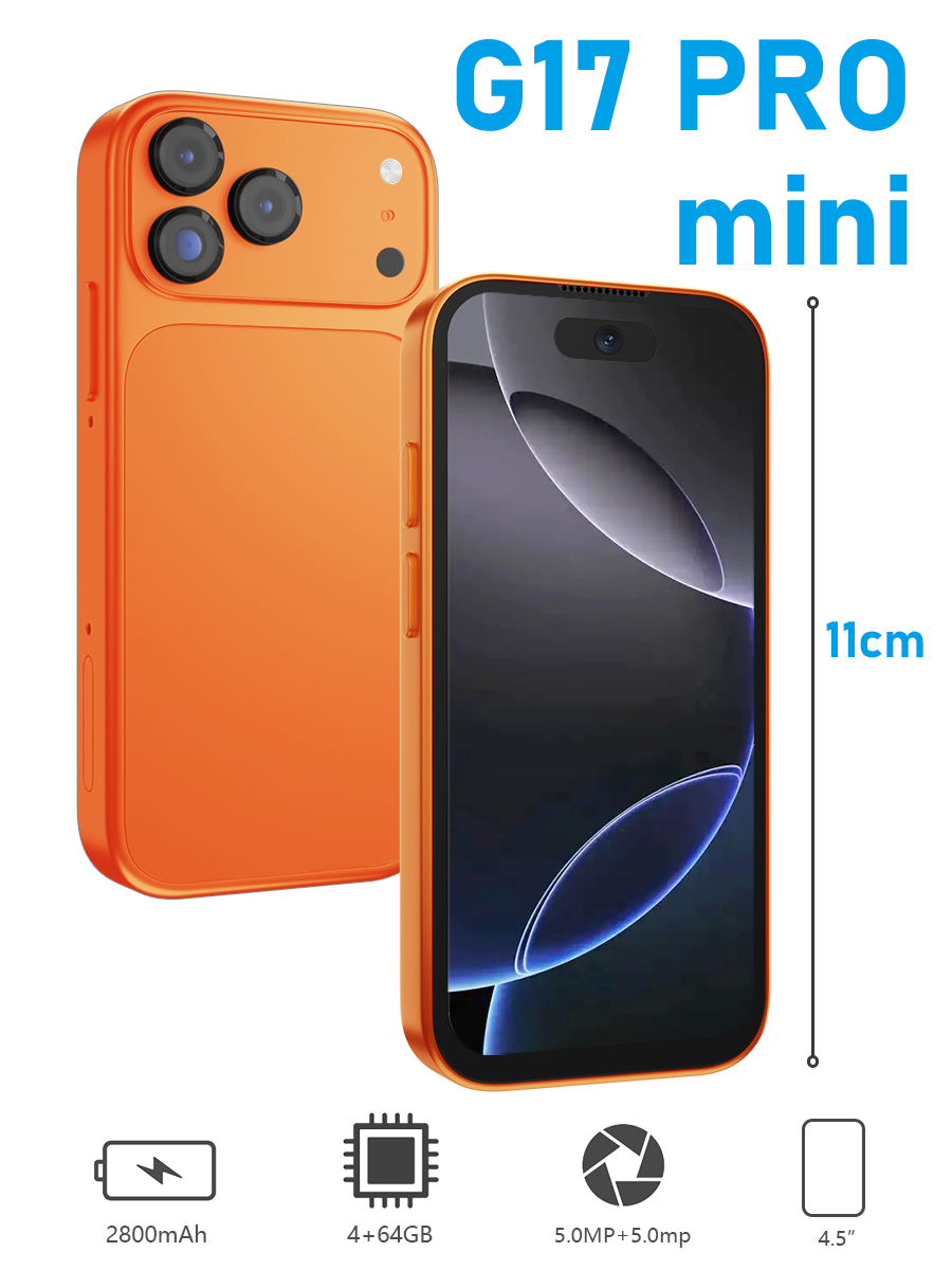 Мини-смартфон W&O "G17 Promini", 4ГБ + 64ГБ, IPS-экран, 4,5 дюйма, Детские подарки, оранжевый