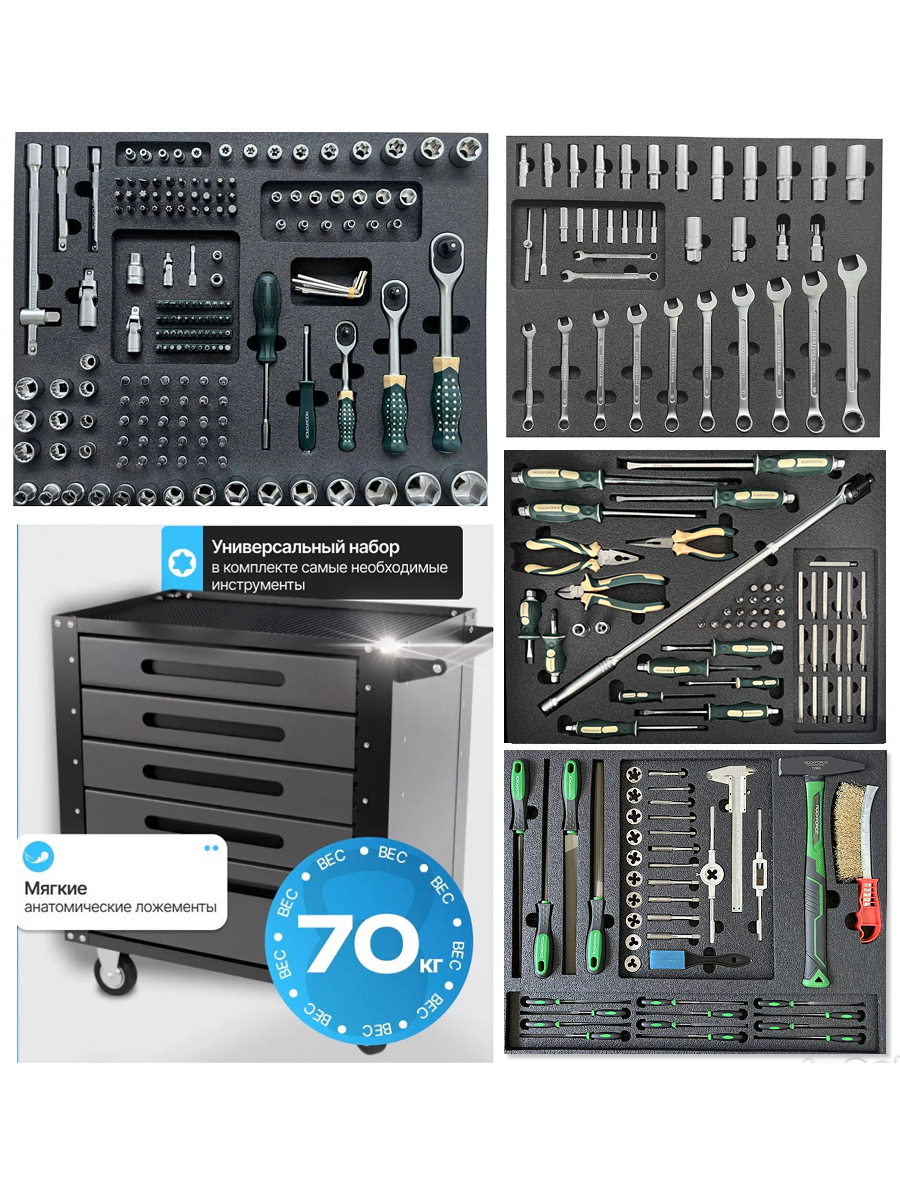 Тележка инструментальная с инструментом Rock Force 310 предметов в мягких ложементах серая