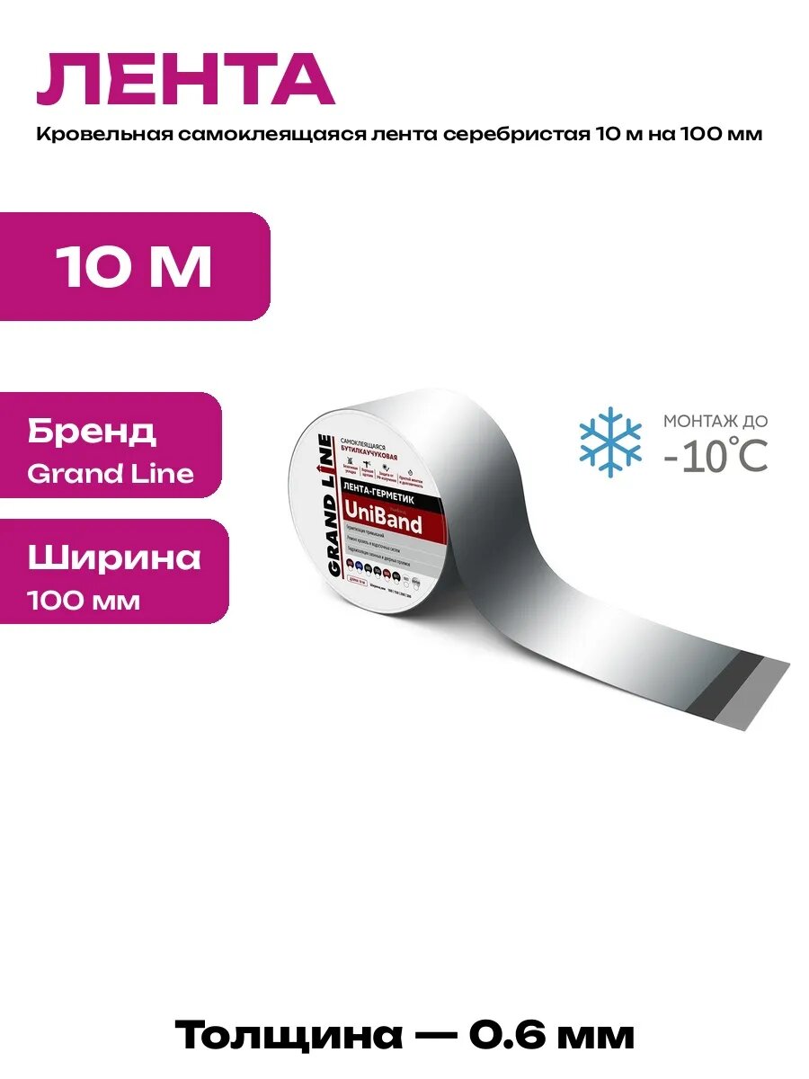 Герметизирующая лента для крыши алюминий бутил 10 м х 100 мм