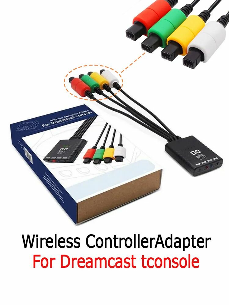 Преобразователь / кабель для ручек, беспроводной адаптер для ручек DC DreamCast Bluetooth, может быть подключен к 4 игровым контроллерам