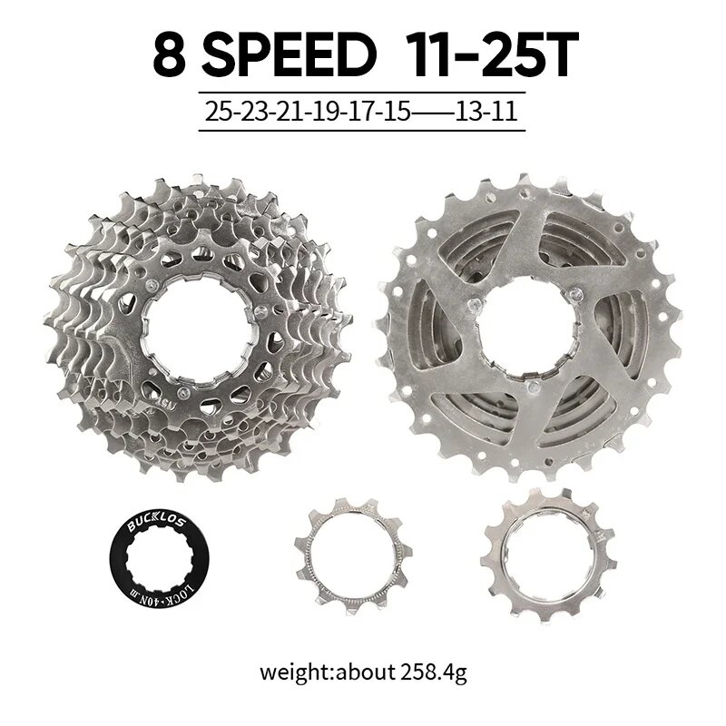 BUCKLOS Кассета для велосипеда 8/9 скоростей сталь 11-40 зубьев 8S 11-25T