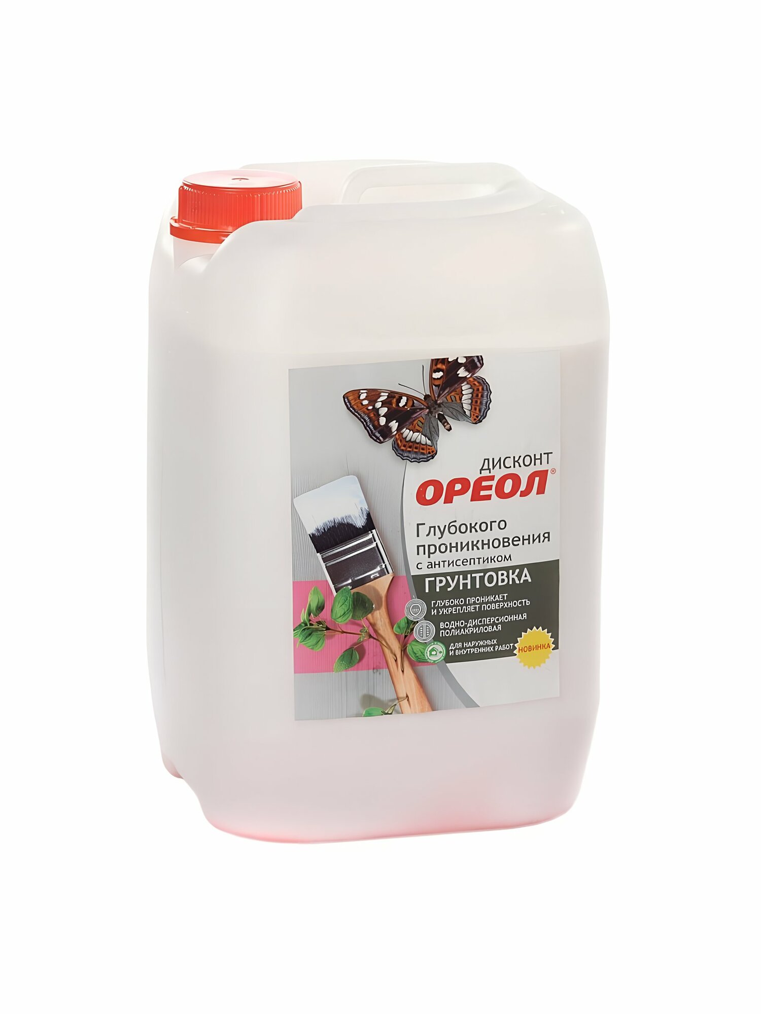 Грунтовка акриловая Ореол Дисконт глубокого проникновения 10 кг, водно-дисперсионная с антисептиком для внутренних и наружных работ