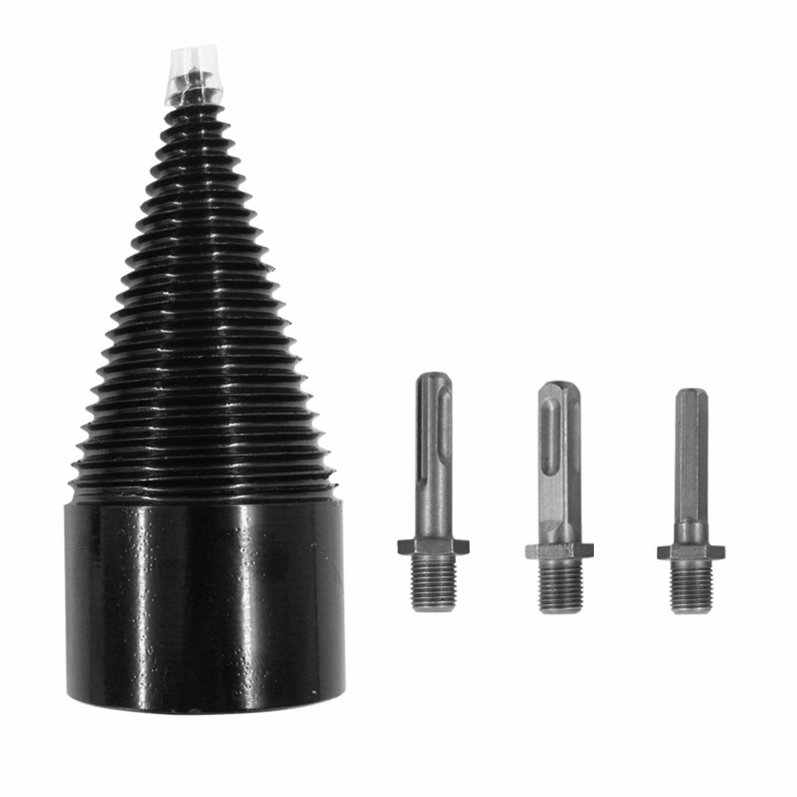 Бит для сверления дробилки древесины для дробления дров и бревен Heavy Duty Drill Screw Cone Driver 42mm с 3 съемными наконечниками (круглым, квадратным, шестигранным) черного цвета из углеродистой стали